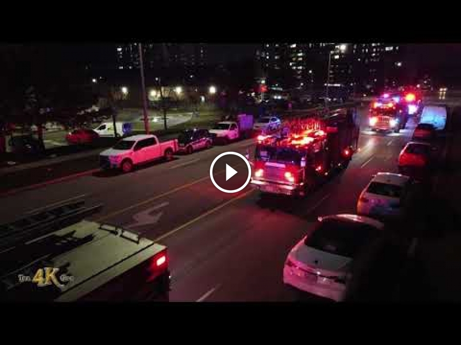 Brampton: Fire at Knightsbridge Rd towers seen by drone 2-15-2023