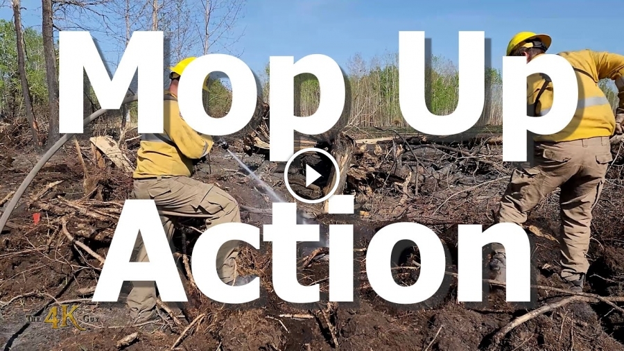 Alberta: Mop up action after wildfire sweeps patch of woods 5-14-2023